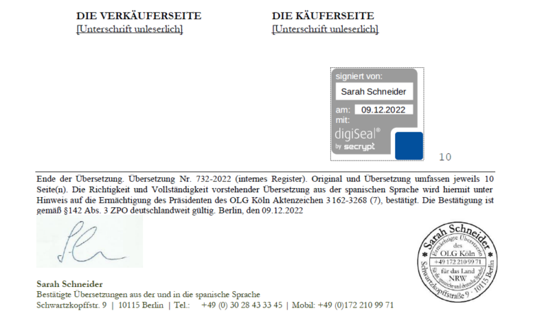 Beglaubigte Übersetzung mit qualifizierter elektronischer Signatur ...